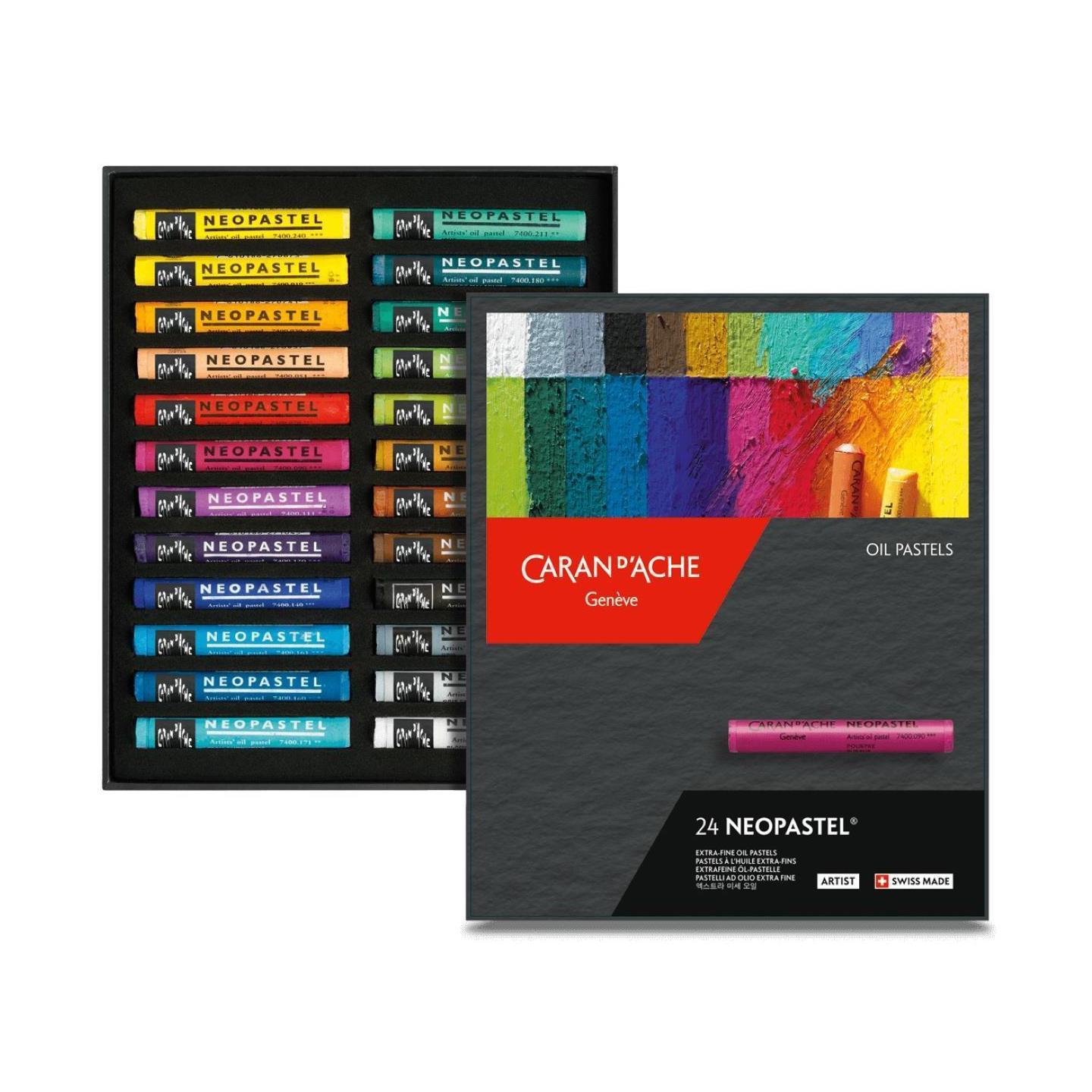 Caran d'Ache Neopastel 24 High-Quality Artist Assorted Colour Oil Pastels in Cardboard Box ...